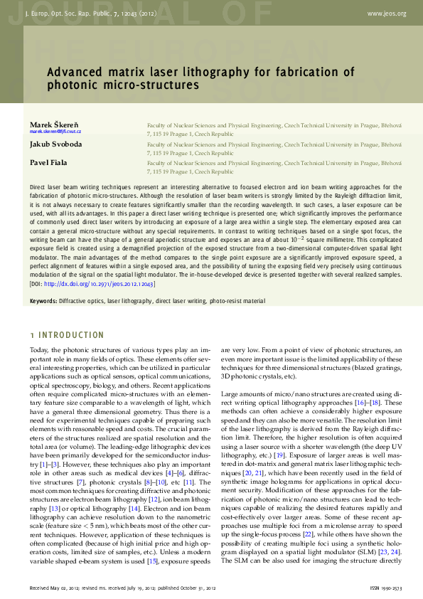 (PDF) Advanced matrix laser lithography for fabrication of photonic ...