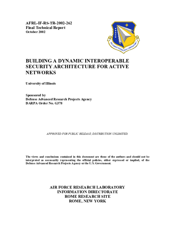 (PDF) Building a Dynamic Interoperable Security Architecture for Active Networks