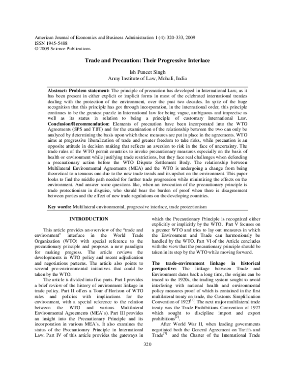 (PDF) Trade and Precaution: Their Progressive Interlace