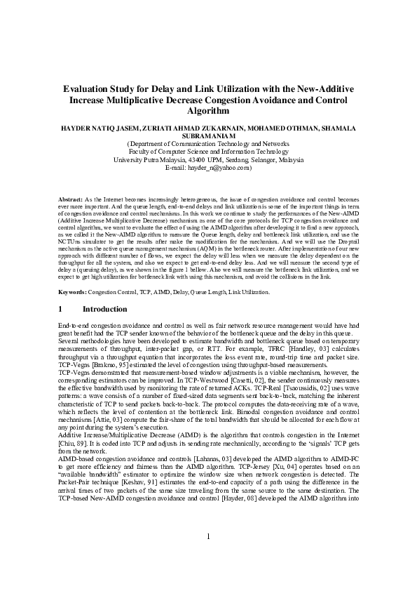 (PDF) Evaluation Study for Delay and Link Utilization with the New ...