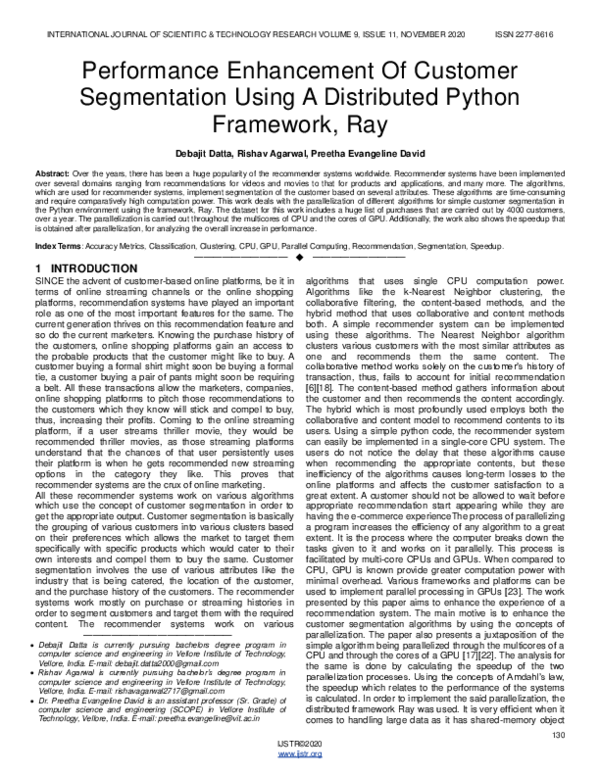 Pdf Performance Enhancement Of Customer Segmentation Using A