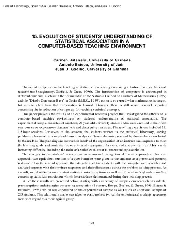 (PDF) Evolution of students' understanding of statistical association ...