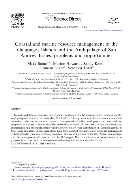 (PDF) Coastal and marine resource management in the Galapagos Islands ...