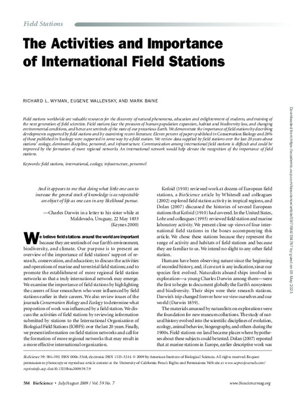 (PDF) The Activities and Importance of International Field Stations