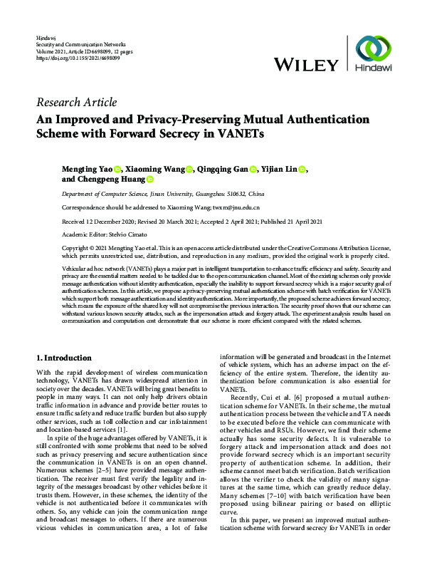 (PDF) An Improved and Privacy-Preserving Mutual Authentication Scheme ...