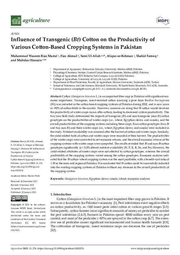 (PDF) Influence of Transgenic (Bt) Cotton on the Productivity of ...