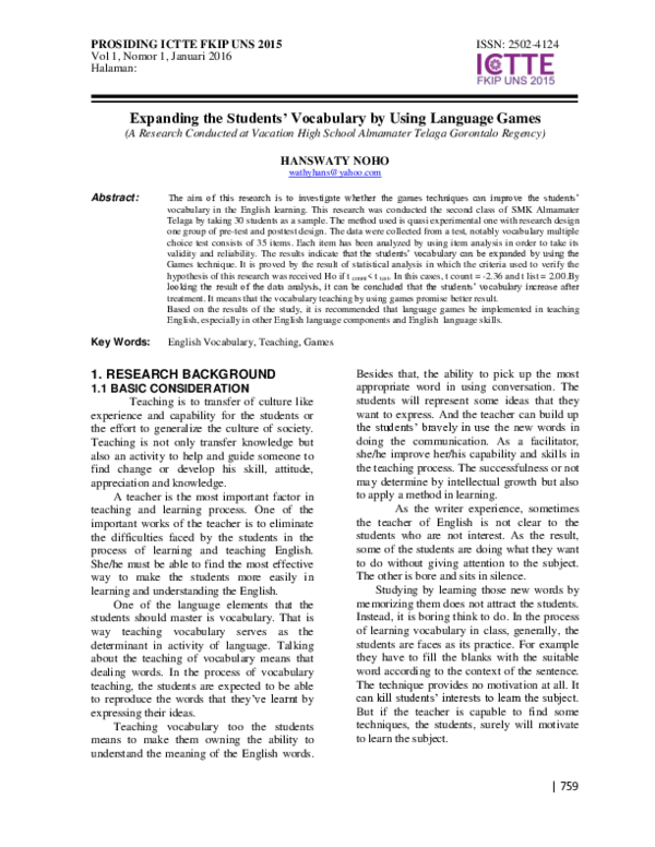 (PDF) Expanding the Students’ Vocabulary by Using Language Games