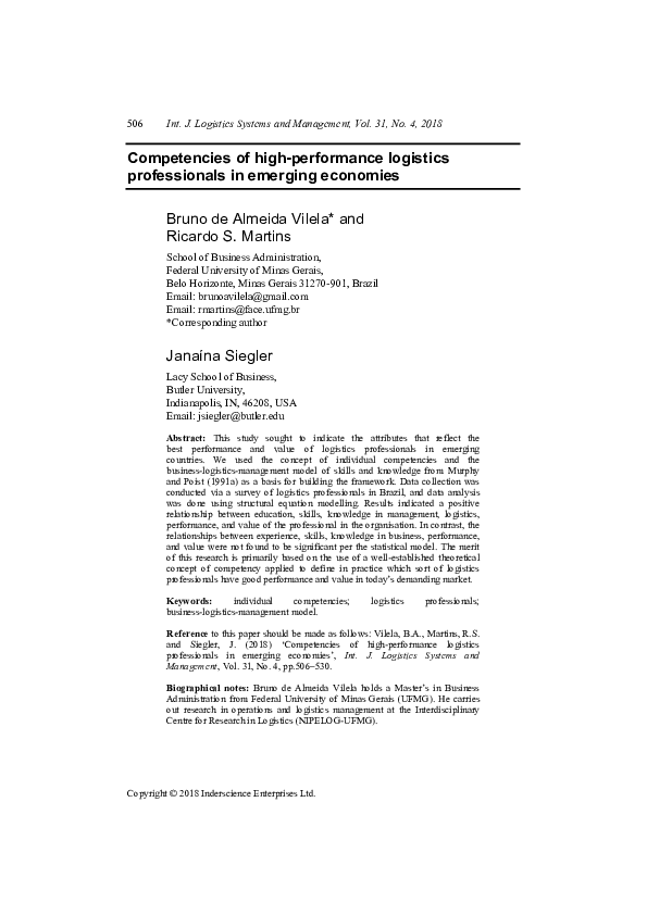 (PDF) Competencies of high-performance logistics professionals in ...