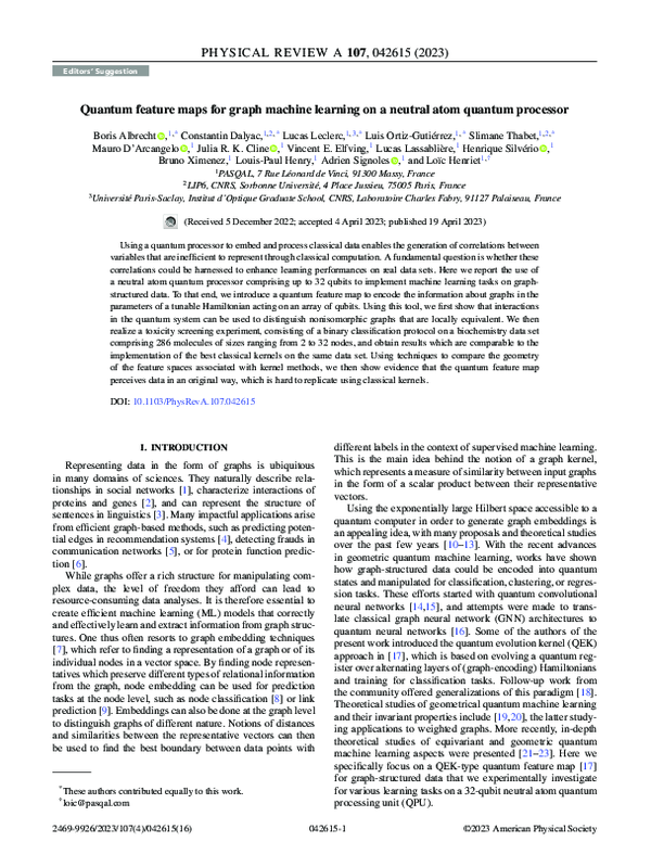(PDF) Quantum feature maps for graph machine learning on a neutral atom ...