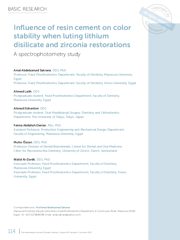 (PDF) Influence of resin cement on color stability when luting lithium ...