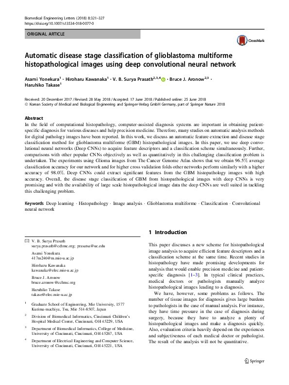 (PDF) Automatic disease stage classification of glioblastoma multiforme histopathological images ...