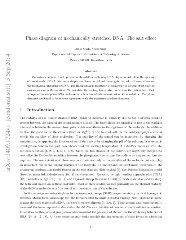 (PDF) Phase diagram of mechanically stretched DNA: The salt effect