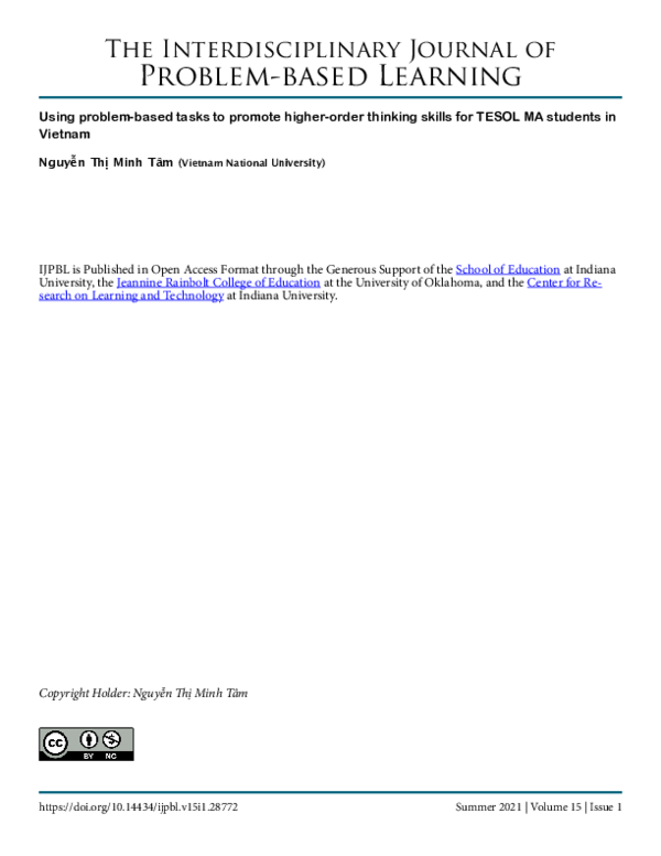 (PDF) Using Problem-based Tasks to Promote Higher-order Thinking Skills ...