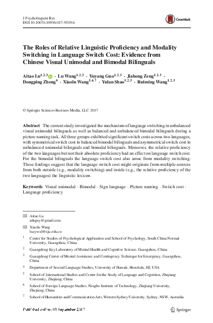 (PDF) The Roles of Relative Linguistic Proficiency and Modality Switching in Language Switch ...