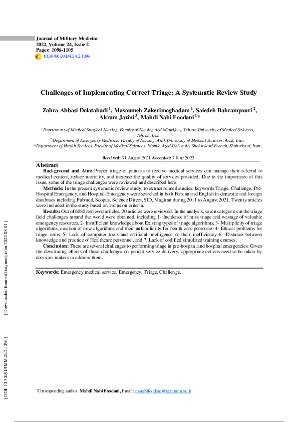 (PDF) Challenges of Implementing Correct Triage: A Systematic Review Study