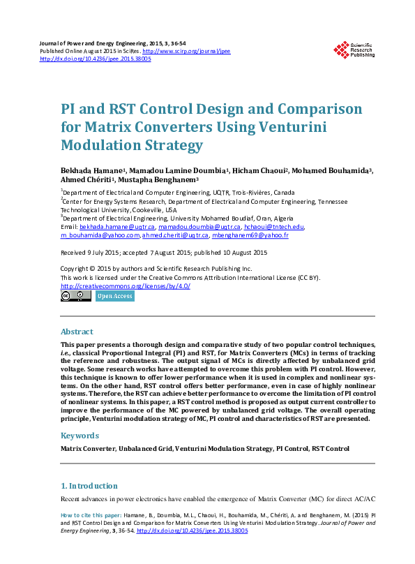 (PDF) PI and RST Control Design and Comparison for Matrix Converters Using Venturini Modulation ...