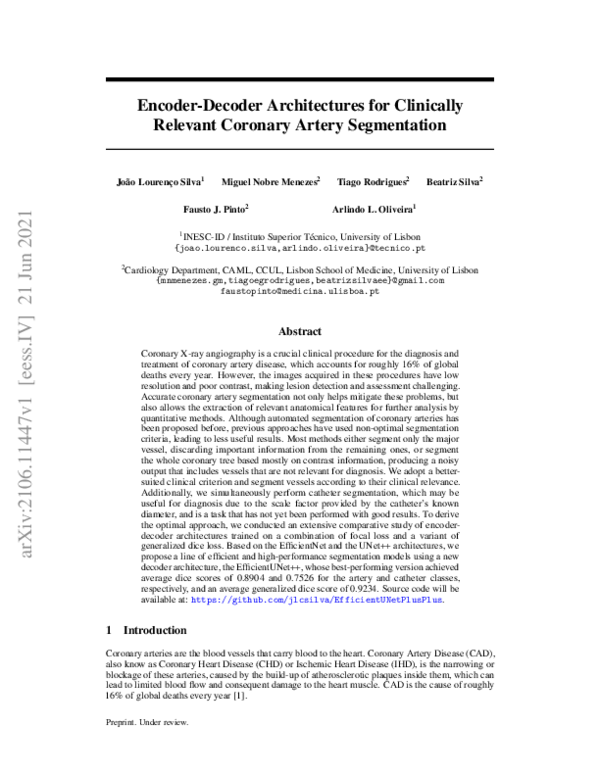 (PDF) Encoder-Decoder Architectures for Clinically Relevant Coronary Artery Segmentation ...