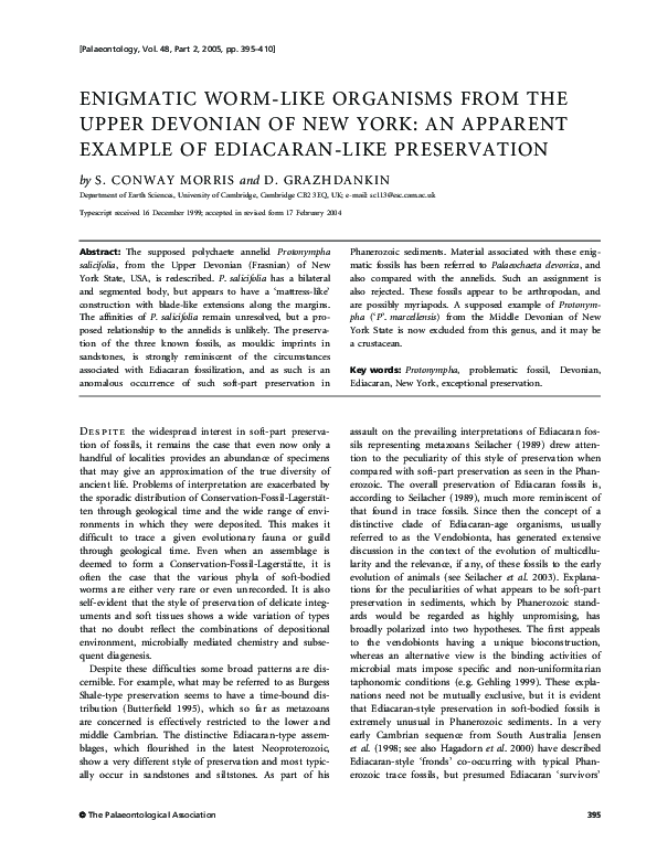 (PDF) Enigmatic Worm-Like Organisms from the Upper Devonian of New York ...