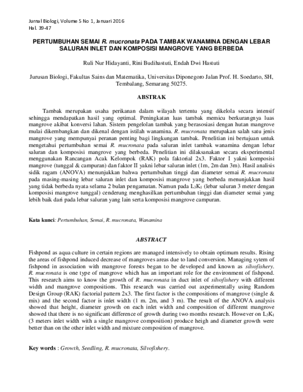 (PDF) PERTUMBUHAN SEMAI R. mucronata PADA TAMBAK WANAMINA DENGAN LEBAR ...