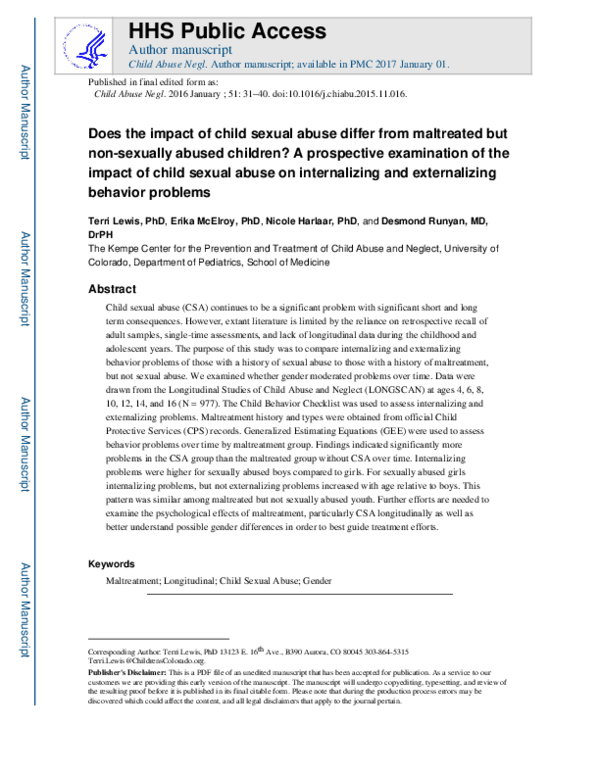 (PDF) Does the impact of child sexual abuse differ from maltreated but ...