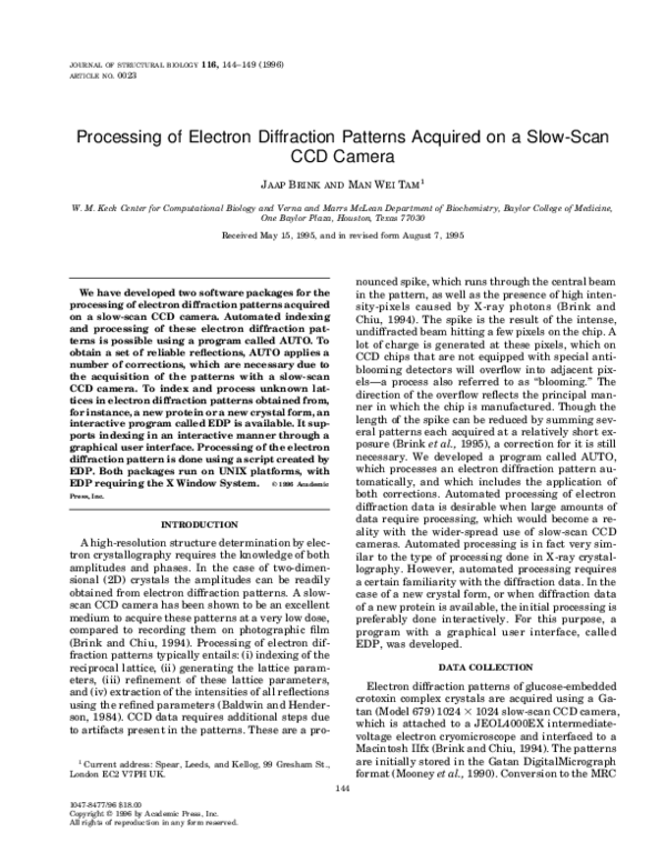 (PDF) Processing of Electron Diffraction Patterns Acquired on a Slow-Scan CCD Camera | Man Hin ...