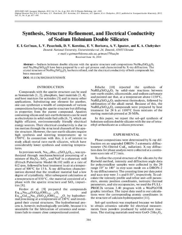 (PDF) Synthesis, structure refinement, and electrical conductivity of sodium holmium double ...