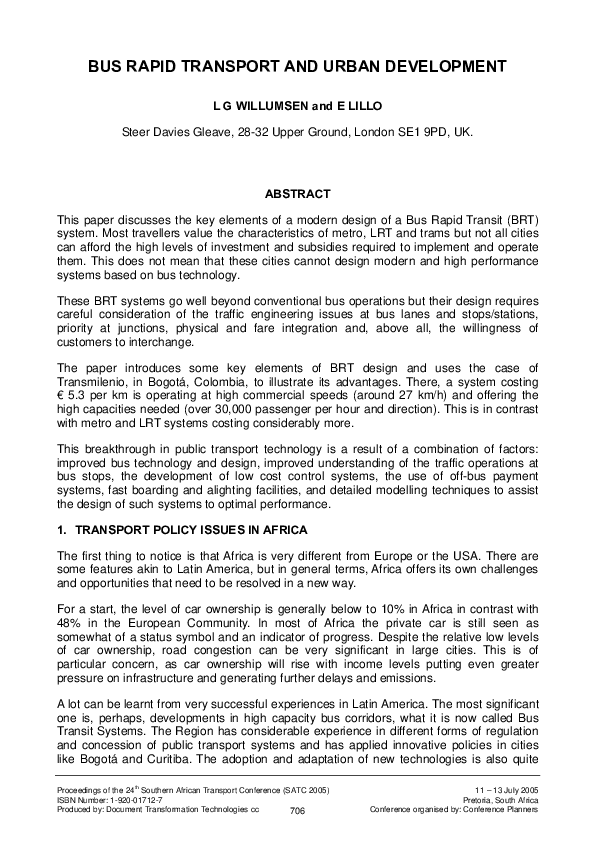 (PDF) Bus rapid transport and urban development