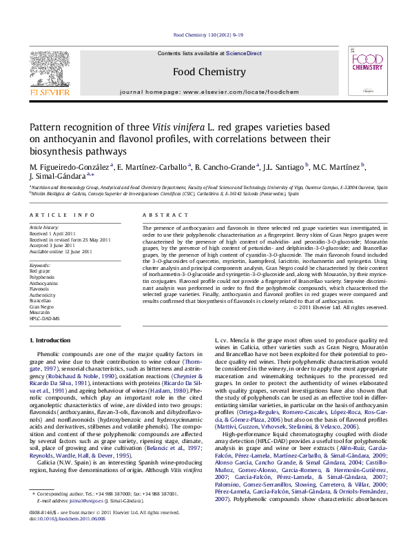(PDF) Pattern recognition of three Vitis vinifera L. red grapes varieties based on anthocyanin ...