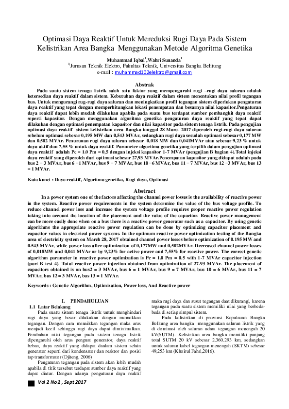 (PDF) Optimasi Daya Reaktif Untuk Mereduksi Rugi Daya Pada Sistem ...