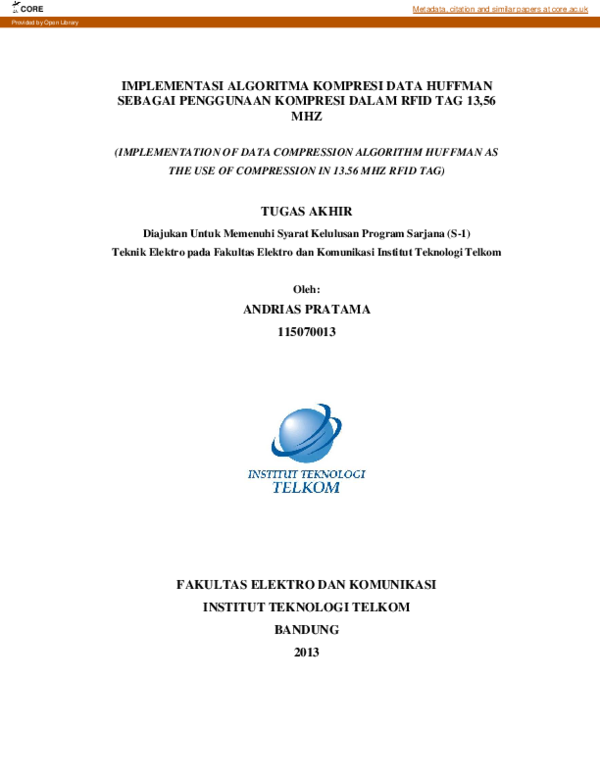 (PDF) Implementasi Algoritma Kompresi Data Huffman Sebagai Penggunaan Kompresi Dalam Rfid Tag 13 ...