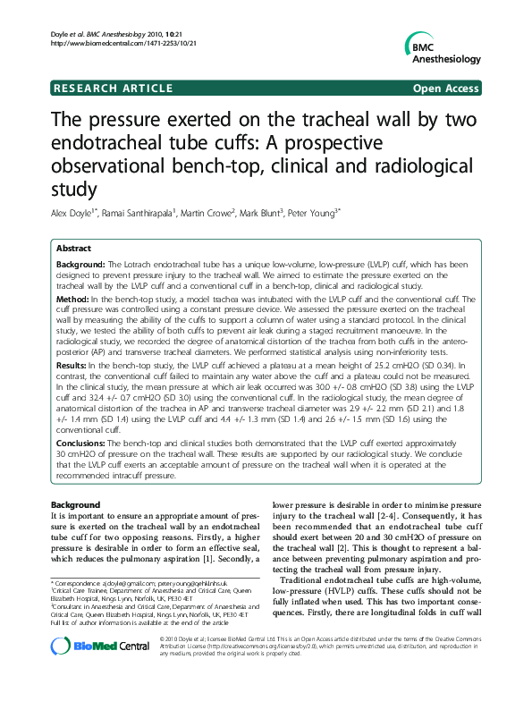 (PDF) The pressure exerted on the tracheal wall by two endotracheal ...