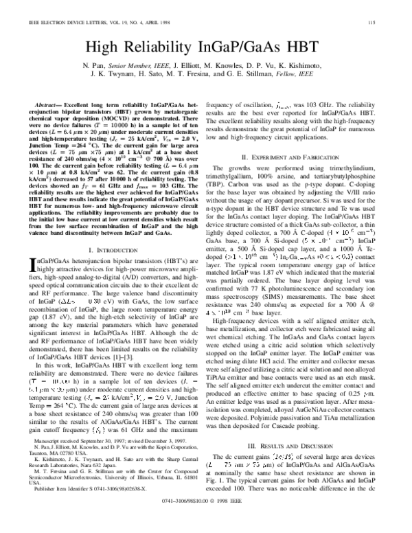 (PDF) High reliability InGaP/GaAs HBT