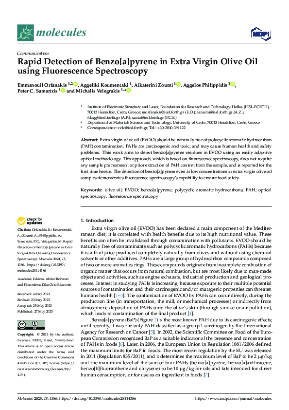 (PDF) Rapid Detection of Benzo[a]pyrene in Extra Virgin Olive Oil using ...