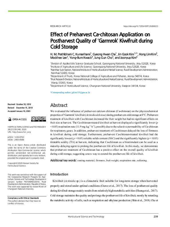 (PDF) Effect of Preharvest Ca-chitosan Application on Postharvest Quality of ‘Garmrok’ Kiwifruit ...