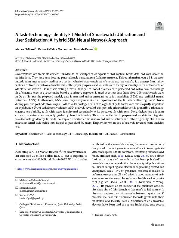 (PDF) A Task-Technology-Identity Fit Model of Smartwatch Utilisation ...