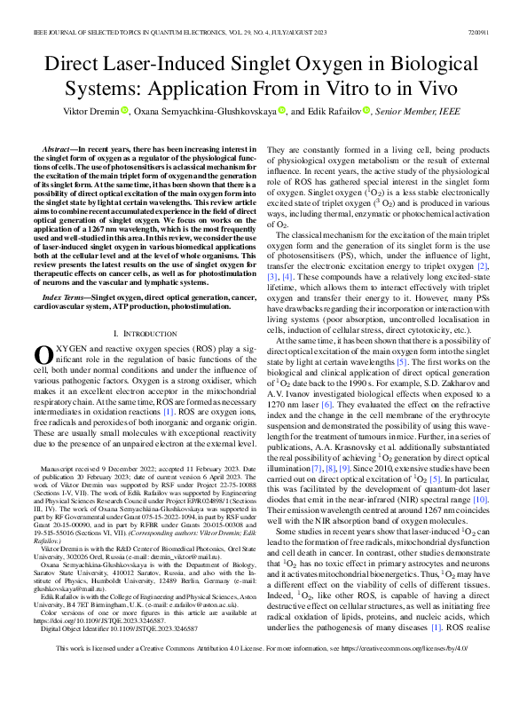 (PDF) Direct Laser-Induced Singlet Oxygen in Biological Systems ...