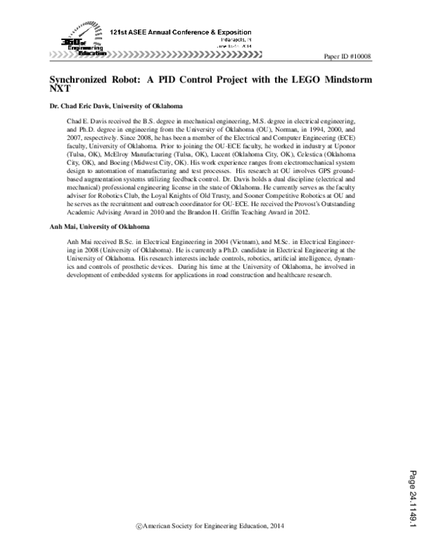 (PDF) Synchronized Robot: A PID Control Project with the LEGO Mindstorm NXT