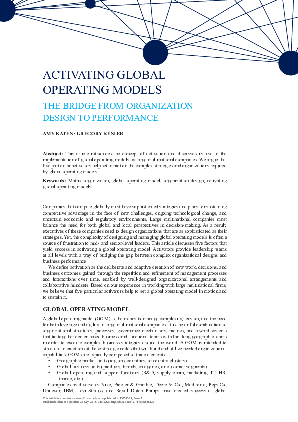 (PDF) Activating Global Operating Models: The bridge from organization ...