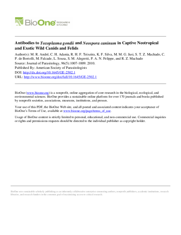 (PDF) Antibodies to Toxoplasma gondii and Neospora caninum in Captive ...