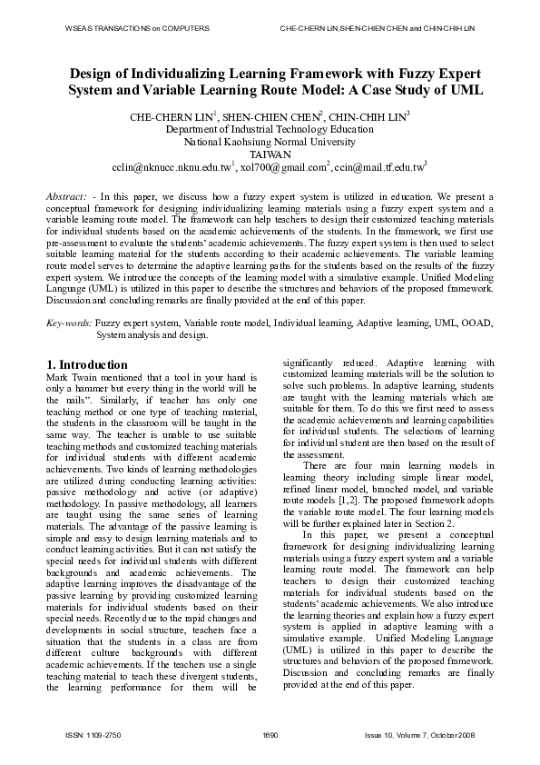 (PDF) Design of individualizing learning framework with fuzzy expert system and variable ...
