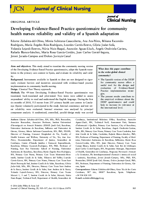 (PDF) Developing Evidence-Based Practice questionnaire for community ...