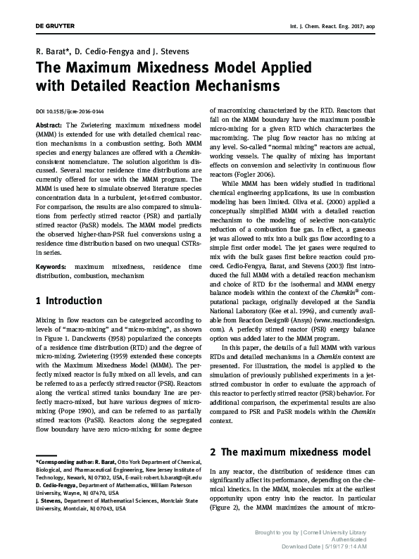 (PDF) The Maximum Mixedness Model Applied with Detailed Reaction Mechanisms