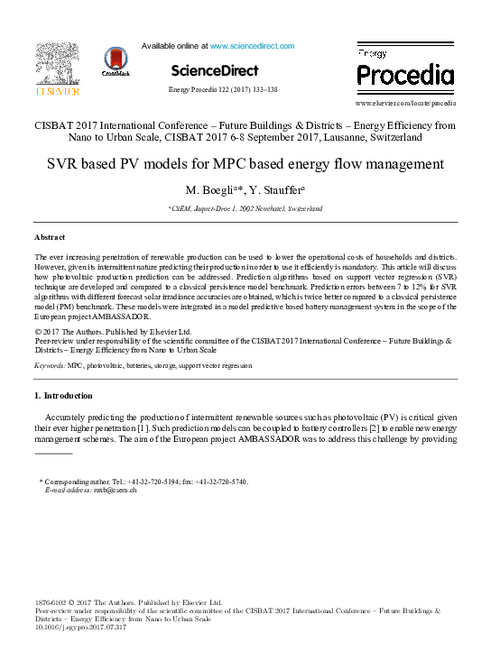 (PDF) SVR based PV models for MPC based energy flow management