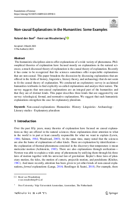 (PDF) Non-causal Explanations in the Humanities: Some Examples