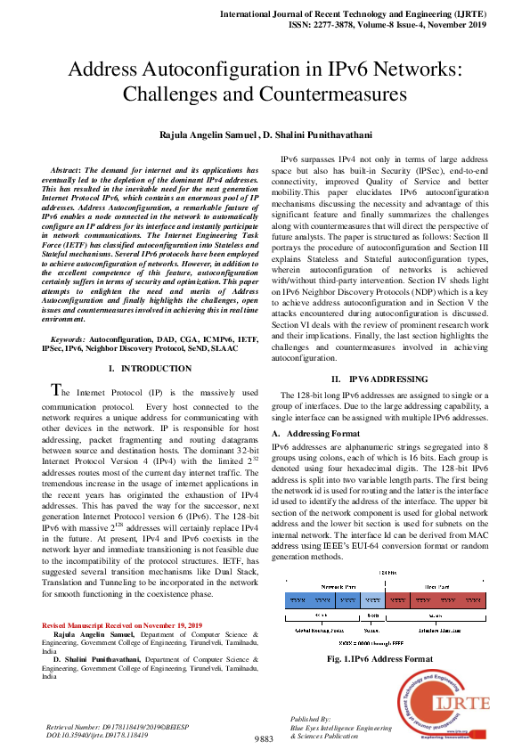 (PDF) Address Autoconfiguration in IPv6 Networks: Challenges and ...