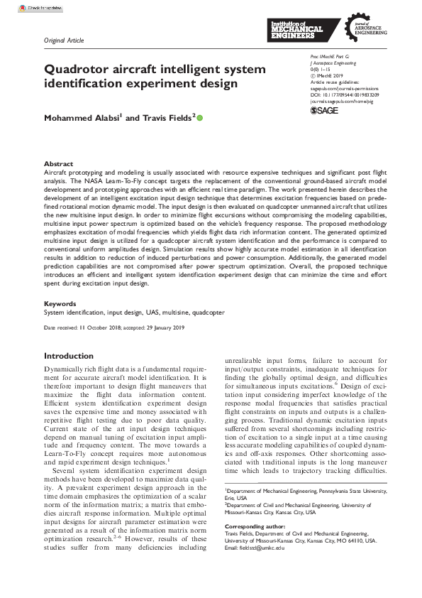 (PDF) Quadrotor aircraft intelligent system identification experiment ... (PDF) Quadrotor aircraft intelligent system identification experiment ...