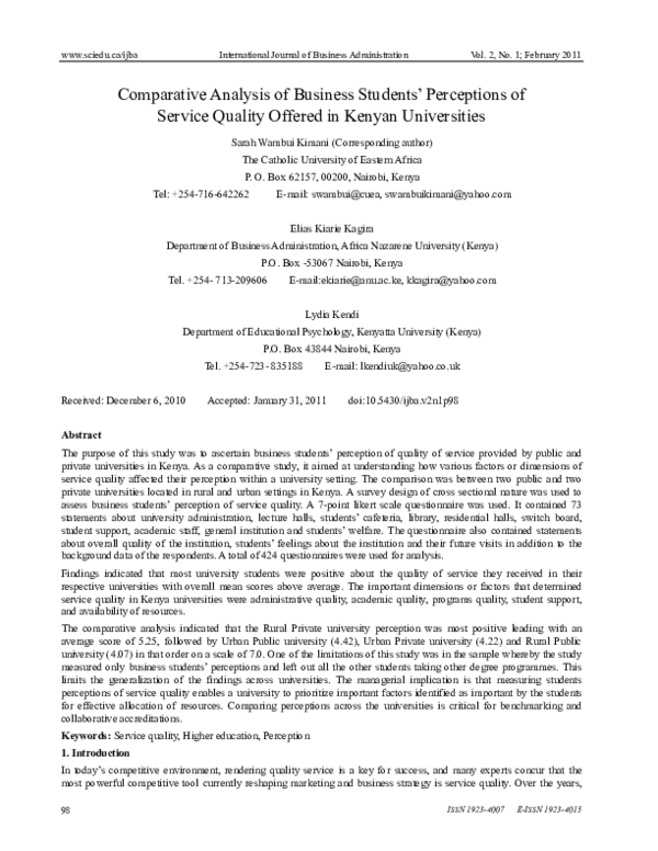(PDF) Comparative Analysis of Business Students’ Perceptions of Service ...