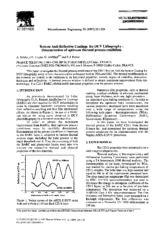 (PDF) Bottom Anti-Reflective Coatings for DUV lithography ...