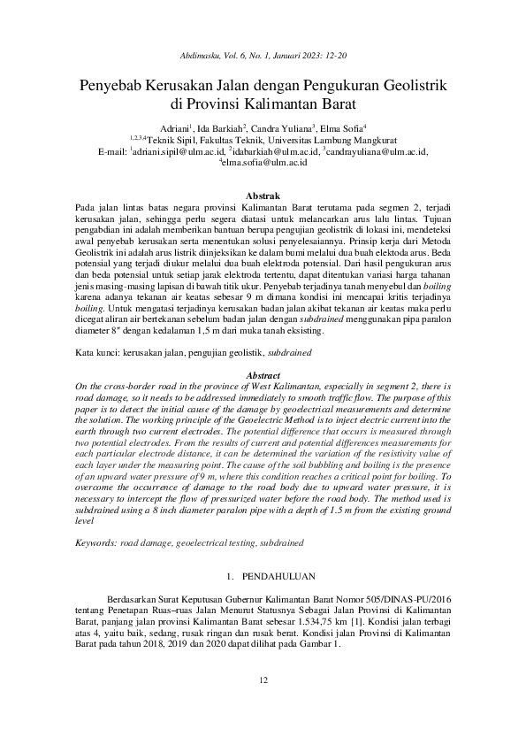 (PDF) Penyebab Kerusakan Jalan dengan Pengukuran Geolistrik di Provinsi ...