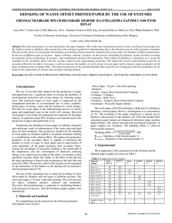 (PDF) Deinking of Waste Offset Printed Paper by the Use of Enzymes